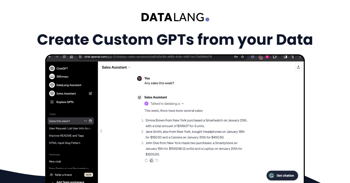 Publish custom GPTs from your Data | DataLang Documentation Publish custom GPTs from your Data | DataLang Documentation